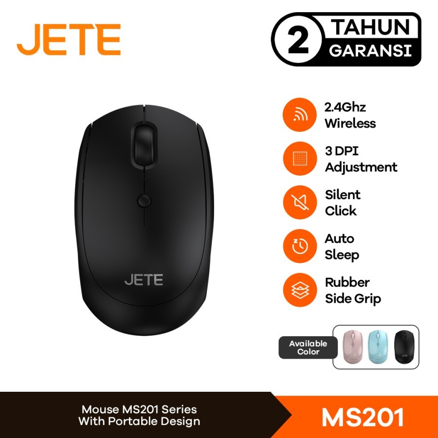 Jual Mouse Wireless JETE MS201 with 3 Level DPI Silent Click with Rubber Grip - Garansi 2 Tahun ...