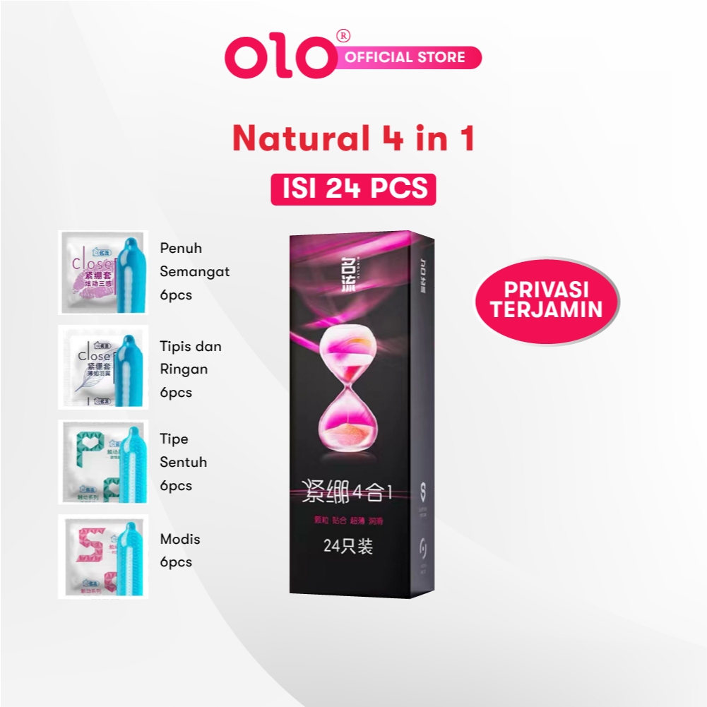 Jual Kondom OLO 001 Natural 4 In 1 Isi 1 Box 24 Pcs Dengan 4 Jenis Kondom Berbeda Paling Tipis ...