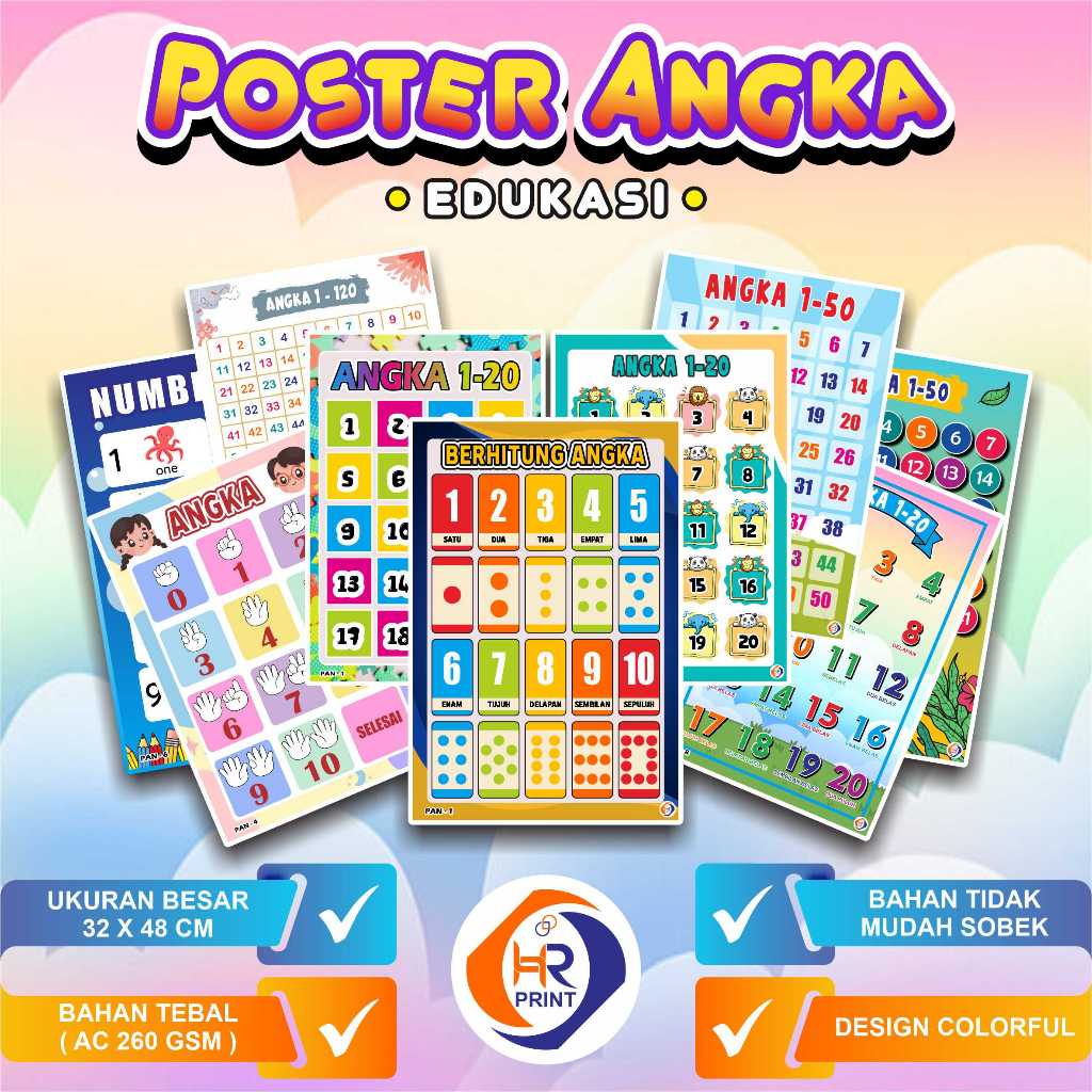 Jual Poster Edukasi Anak - Poster Angka 1 Sampai 100 - Poster Belajar ...