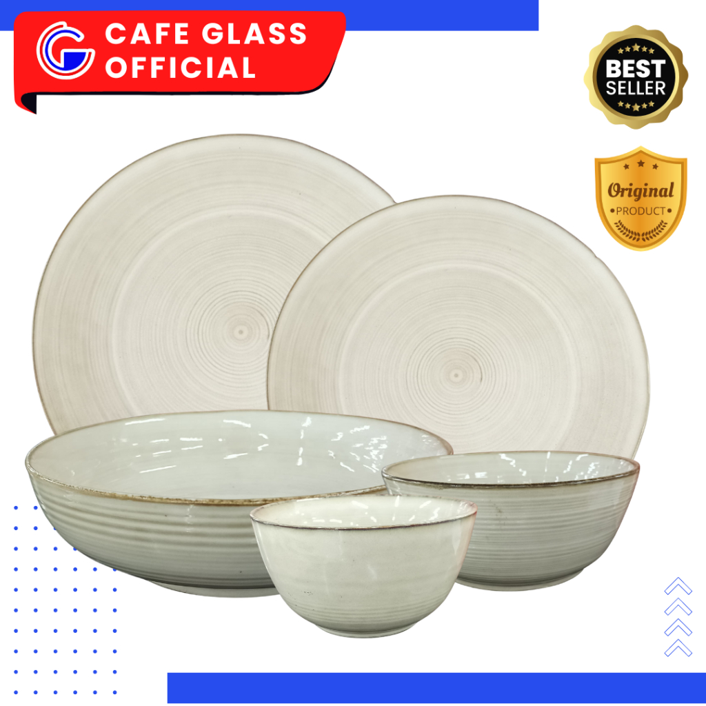 Jual Piring Set Garis-Garis Cream | Mangkok Aesthetic Cafe | Piring ...