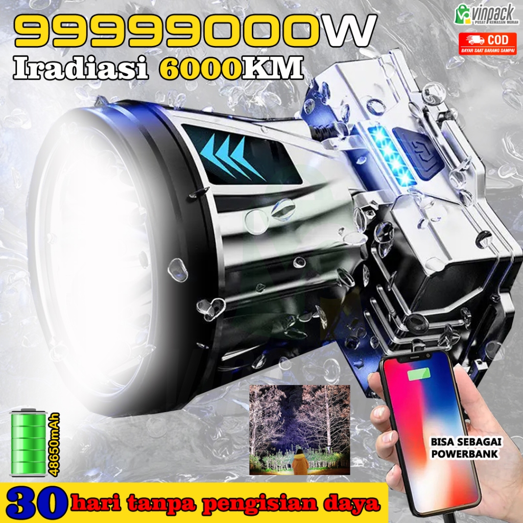 Jual Senter Kepala Super Terang USB 300W USB Powerbank/ Headlamp Kepala Super Terang Silver ...