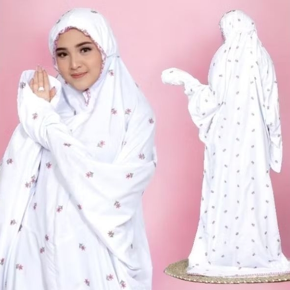 Jual MUKENA TERUSAN PUTIH MODEL DAHI KERUT DG BORDIR SERIBU BUNGA ...