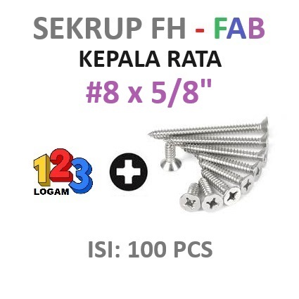 Jual 100 Pcs - Sekrup FH FAB #8x5/8", Baut Tapping Screw Kepala Rata ...