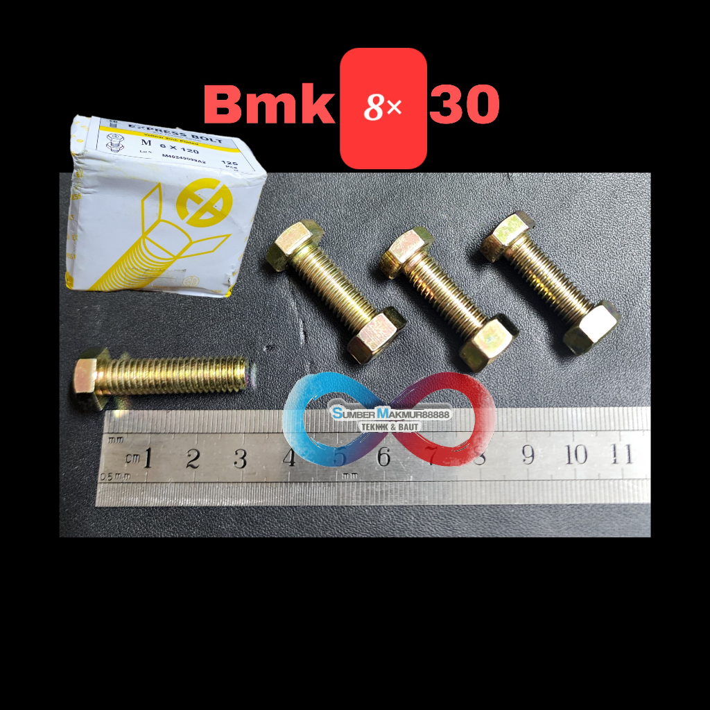 Jual BOX - baut mur kuning / bmk M 8×30 ( isi 225 pcs ) | Shopee Indonesia