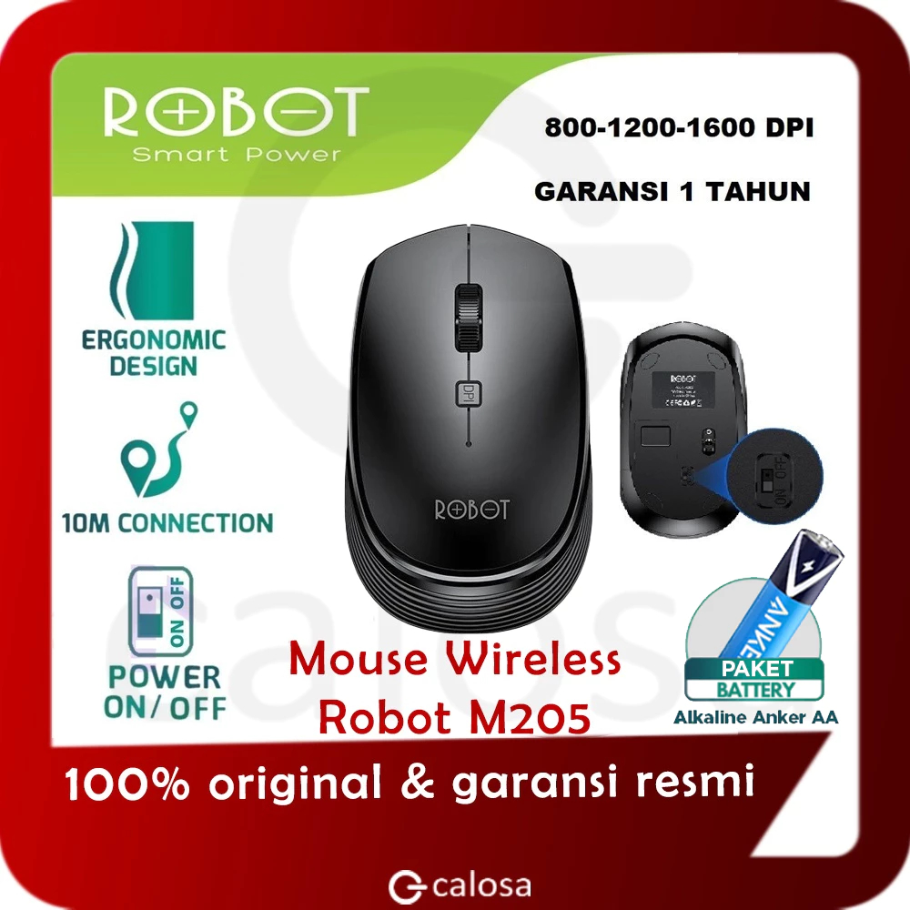 Jual ROBOT Mouse Wireless M205 Optical 2.4Ghz Paket Baterai 1600 DPI | Shopee Indonesia