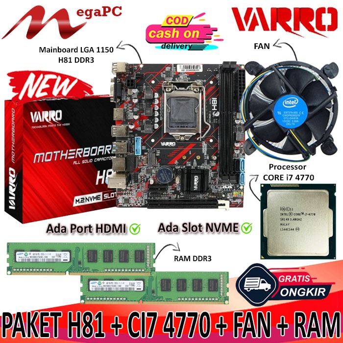 Jual Paketan 1150 Mainboard H81 DDR3 + Core I7 4770 / I7 4790 + FAN + RAM GARANSI 1 TAHUN ...