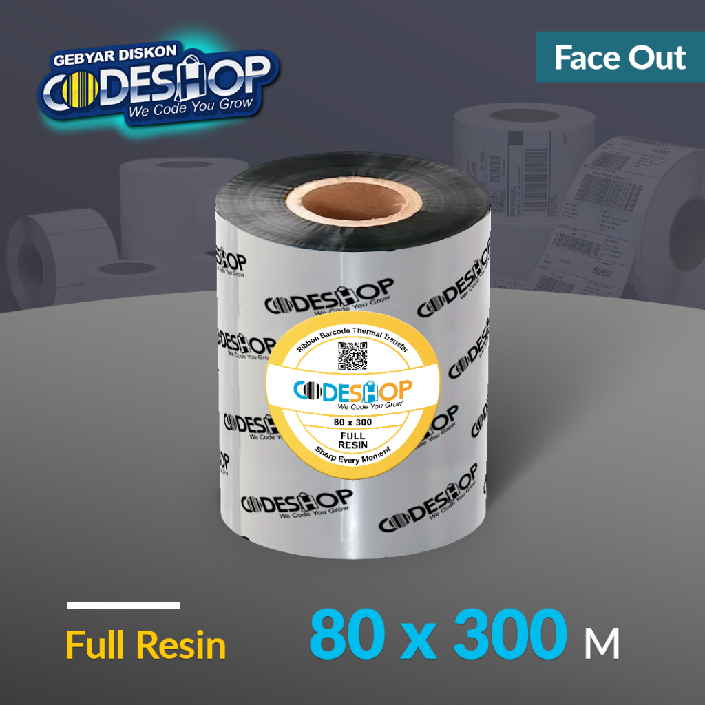 Jual Codeshop Ribbon Full Resin 80mm x 300M Tinta Printer Barcode Face ...