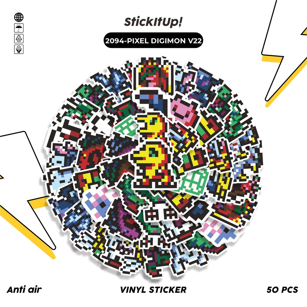 Jual COD 50 Pcs Stiker Pack PIXEL DIGIMON V22 Lucu Aesthetic Vynil ...
