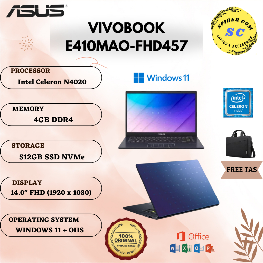 Jual ASUS VIVOBOOK E410MAO-FHD457|N-4020/4GB/SSD 512GB/14,1' FHD/WIN11 ...