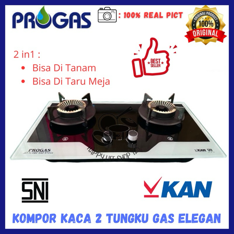 Jual Kompor Kaca Progas 2 Tungku ELEGAN / Kompor Gas Kaca 2 Tungku ...
