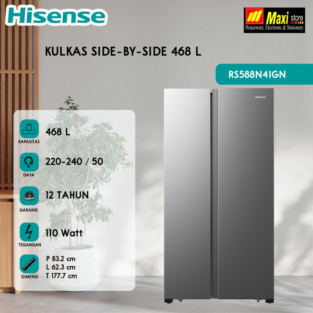 Jual HISENSE RS588N4IGN Kulkas Side-by-side 2 Pintu [468 L] No Frost ...