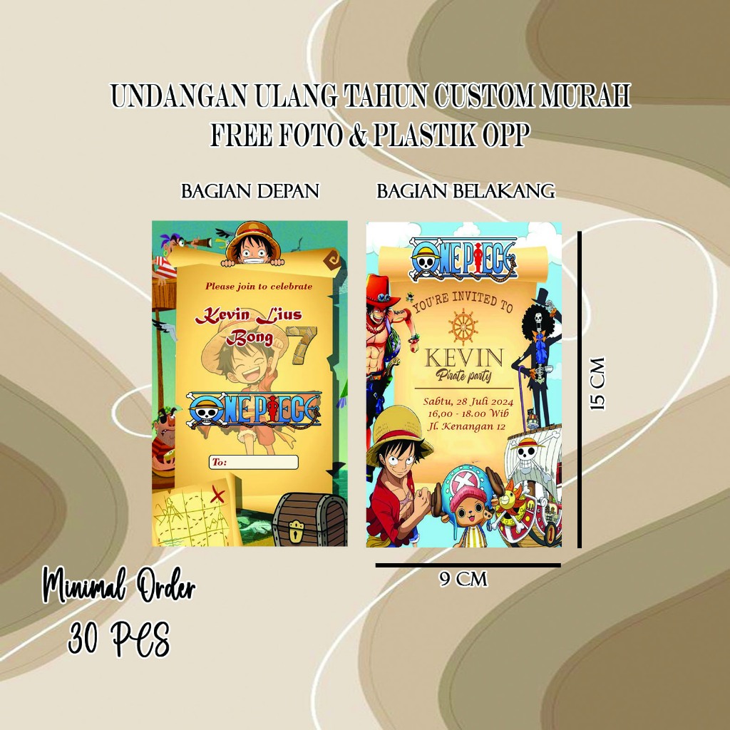 Jual UNDANGAN ULANGTAHUN CUSTOM MURAH TEMA ONE PIECE | Shopee Indonesia