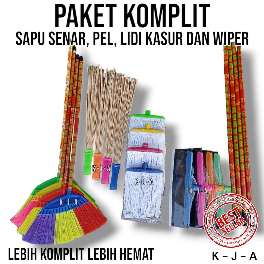 Jual Paket sapu komplit LIDI, SAPU, WIPER, PEL 4 pc barang + gagang ...