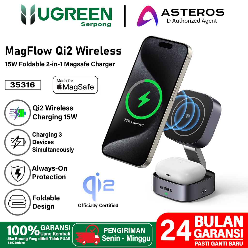 Jual UGREEN Premium Magsafe Charger Stand 2-in-1 Qi2 Wireless Fast ...