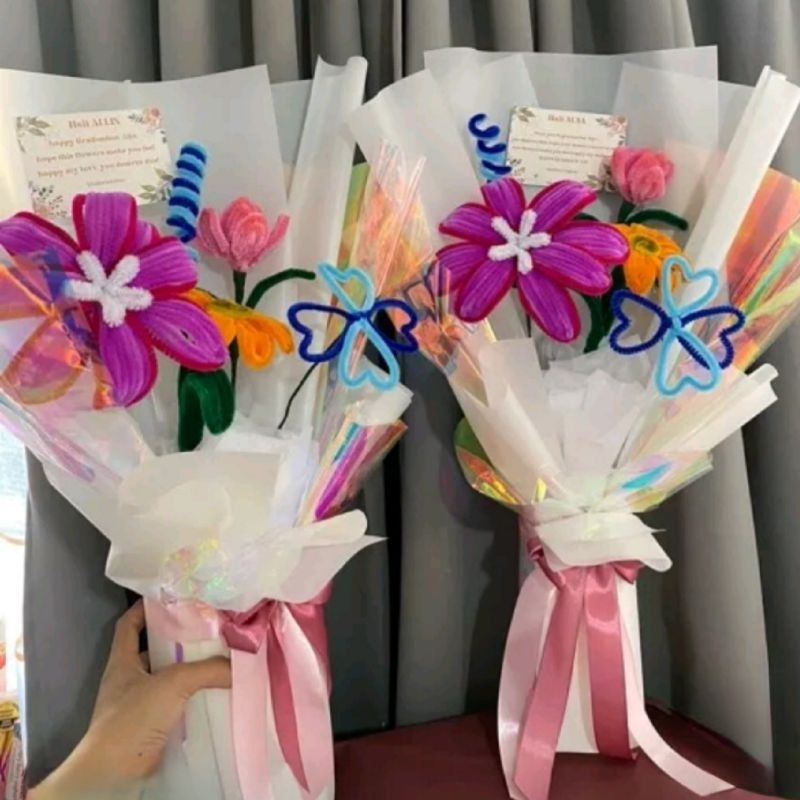 Jual Pipe cleaner flower bouquet buket bunga kawat bulu custom 4 ...