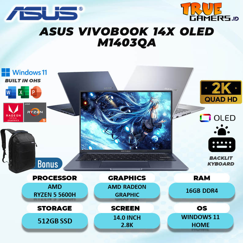 Jual Laptop Asus Vivobook 14X Oled M1403QA RYZEN 5 5600H 16GB 512GB ...