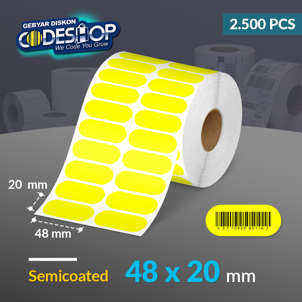 Jual Codeshop Label Semicoated 48 x 20 mm Kuning 2 Line Stiker Printer ...