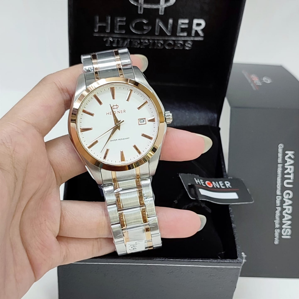 Jual Jam tangan Hegner 1678M tali rantai tanggal aktif original pria ...