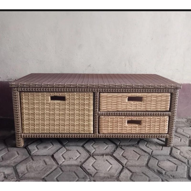 Jual ( READY STOK)Lemari Rotan Sintesis 3 Laci Mini Lemari Plastik Meja ...