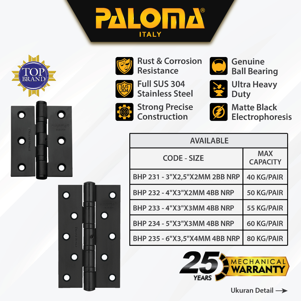Jual PALOMA Engsel Pintu Jendela Kupu Plat Butt Hinge Black Hitam BHP 2 ...