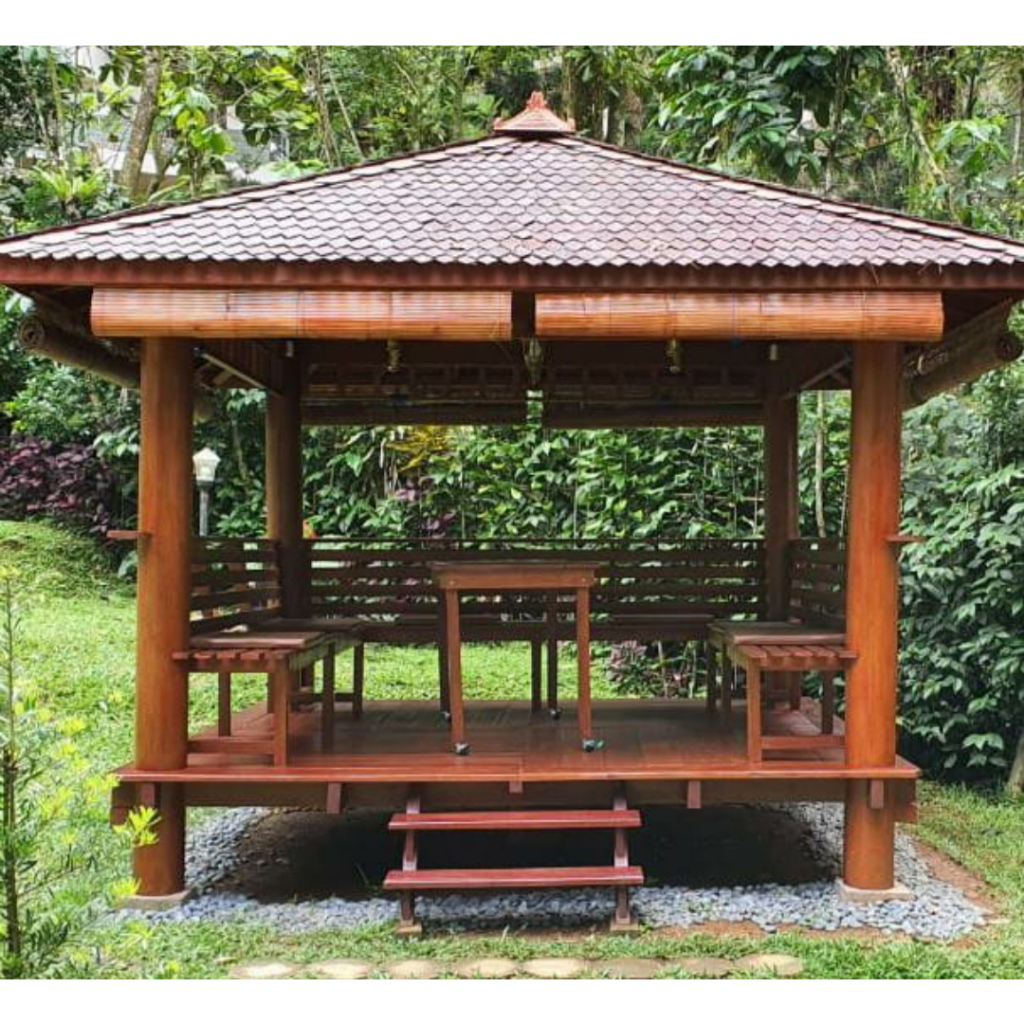 Jual Gazebo Model Bangku Lengkap Lantai Atap Sirap Kerai Bambu Ukuran ...