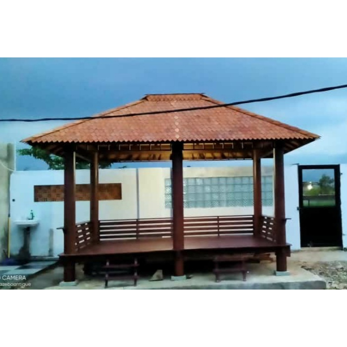 Jual Gazebo 6 Tiang Ukuran 4x2 Meter Atap Sirap Kayu Ulin | Shopee ...