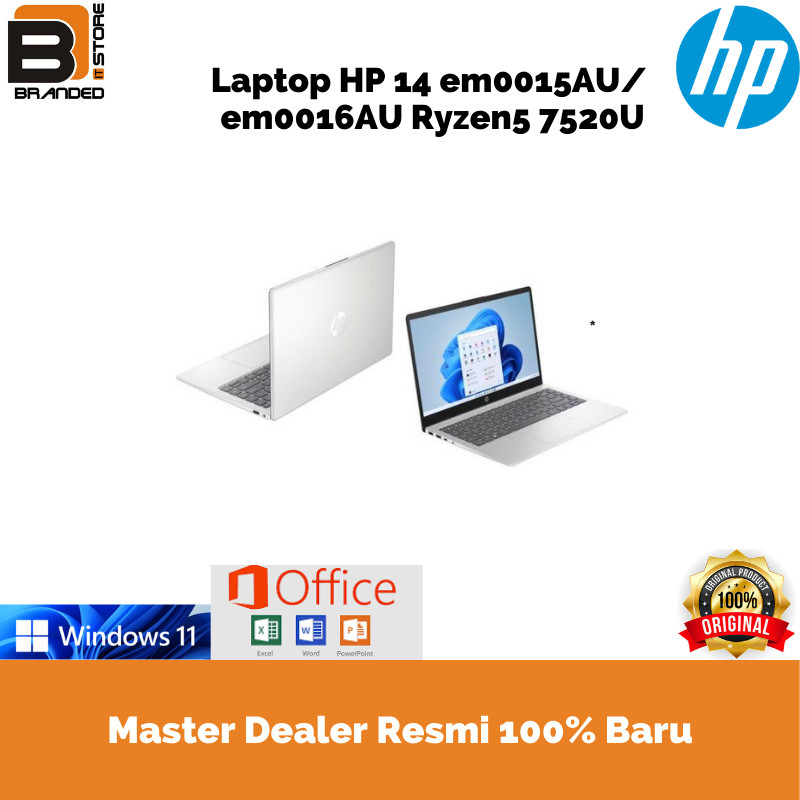 Jual Laptop HP 14 em0015AU em0016AU Ryzen5 7520U 8GBD 512GB SSD WIN11 ...