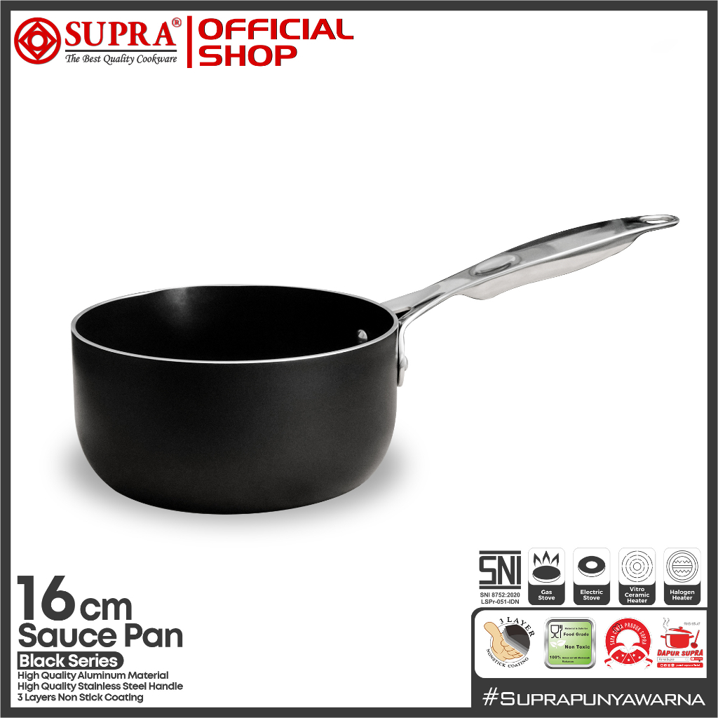 Jual SUPRA Panci Anti Lengket Sauce Pan 16 Cm Black Series | Shopee Indonesia