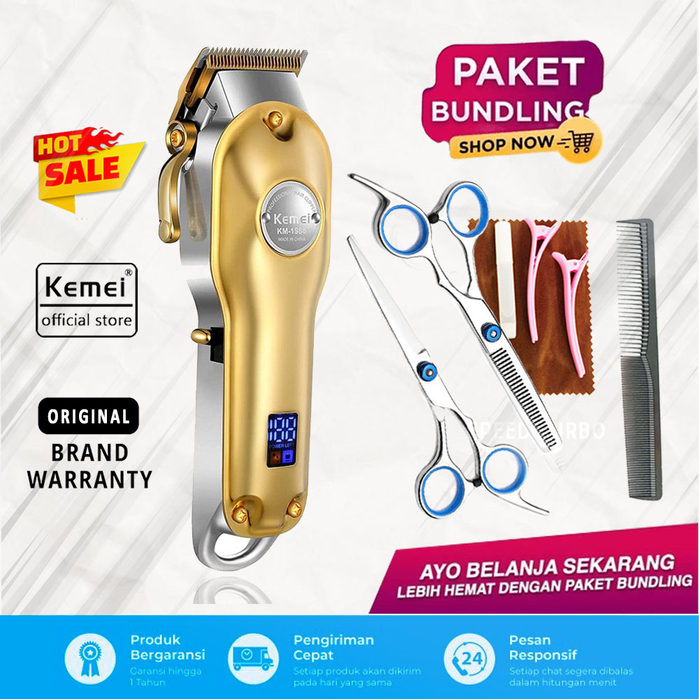 Jual Mesin Alat Cukur Rambut Kemei KM 1986 Gold Profesional Hair Clipper cukuran cas | Shopee ...