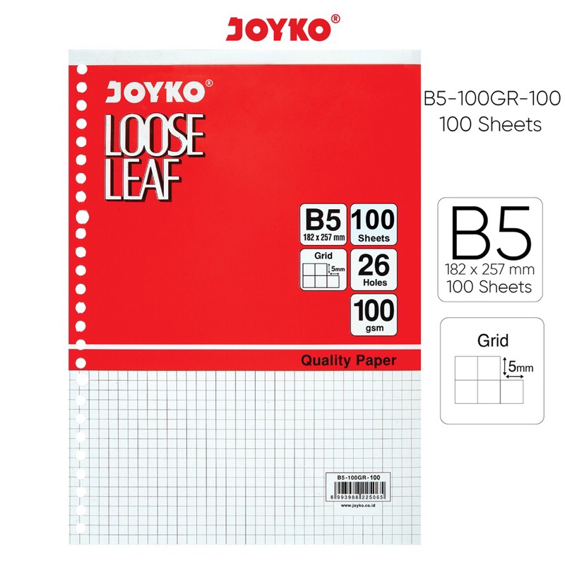 Jual 1 Pak!! LOOSE LEAF JOYKO GRID/PETAK B5 100 LEMBAR ISI BINDER JOYKO ...