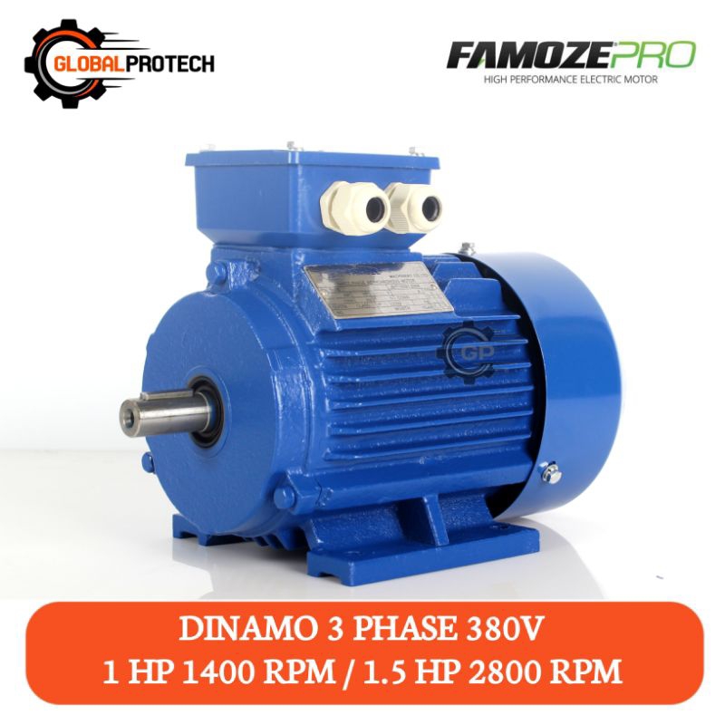 Jual Dinamo 3 Phase 1 HP 1400 RPM / 1,5 HP 2800 RPM Famoze Pro 220/380V ...