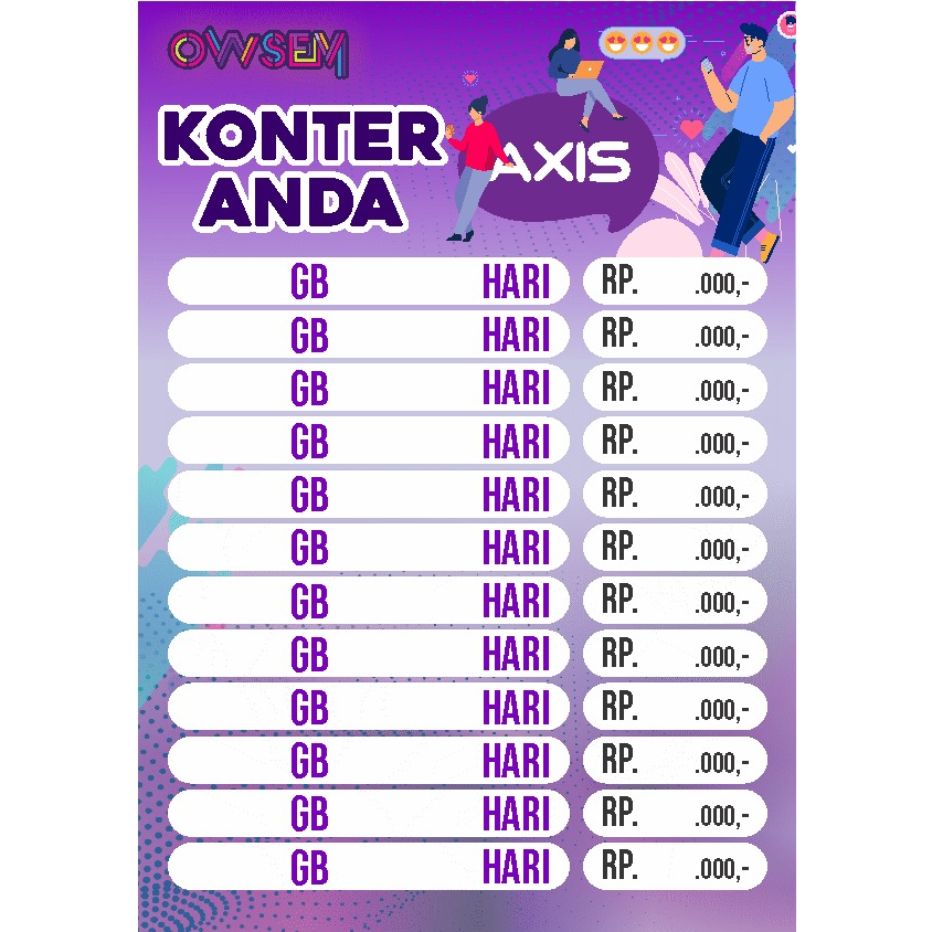 Jual POSTER KONTER A3 LIST TOP UP PAKET DATA KUOTA DAFTAR HARGA ...