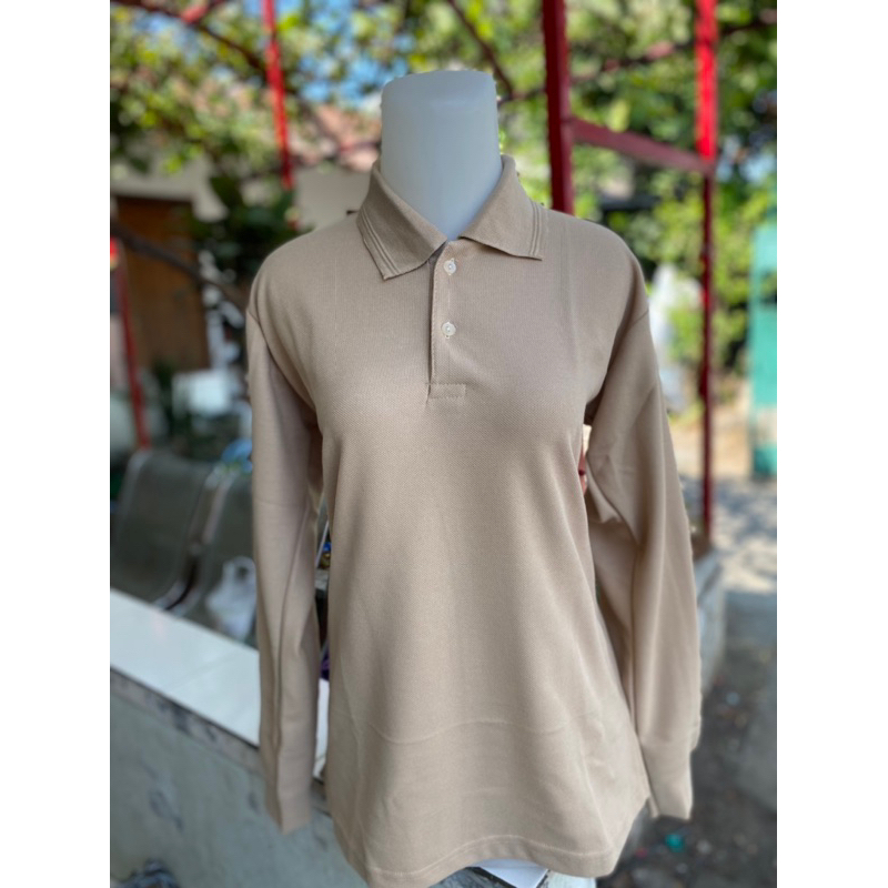 Jual Kaos Polo Shirt COKLAT MUDA Lengan Panjang- Baju Kerah Berkerah Cewek Lengan Panjang ...