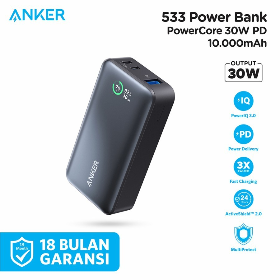 Jual Anker 533 Powerbank 10000mAh PowerCore 30W 25W PD PPS 3 Port A/C A1256 | Shopee Indonesia