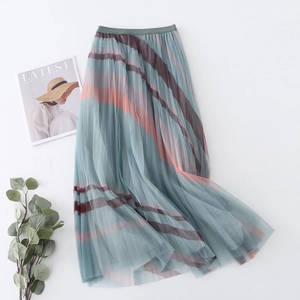 Jual Rok/Rok Panjang/Rok Midi/Rok Pink/Rok Cantik/Rok Motif Garis ...