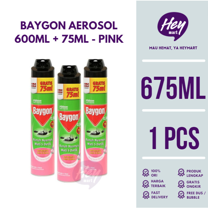 Jual BAYGON AEROSOL 600ML + 75ML 675 ML PINK FLOWER GARDEN SPRAY PROMO ...