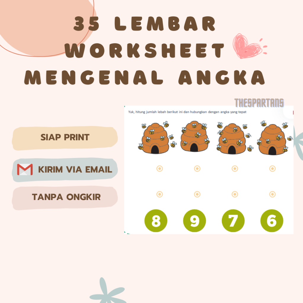 Jual 35 Lembar Worksheet Pengenalan Angka Untuk Anak TK - Printable ...