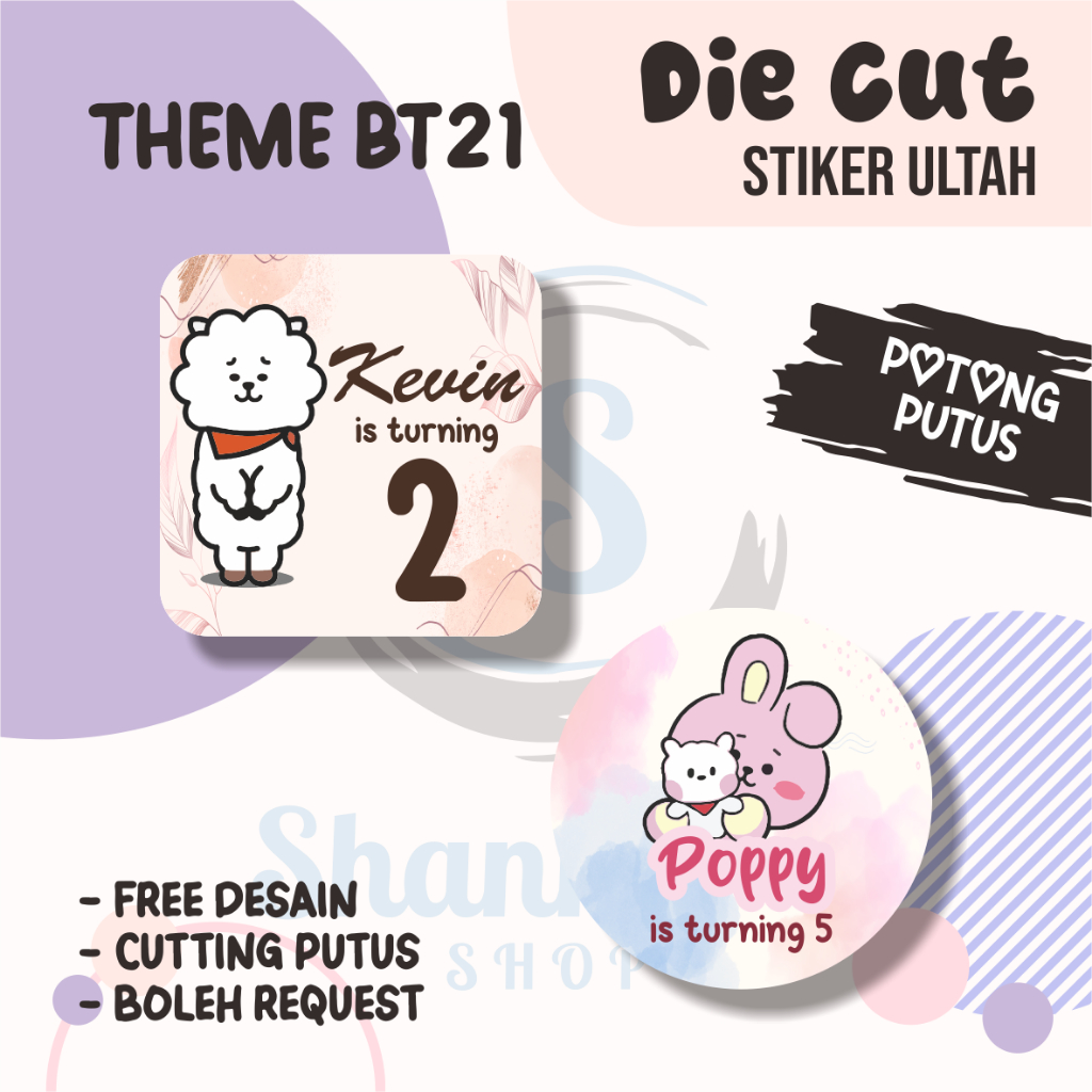 Jual Stiker Label Ulang Tahun THEME BT21 / Stiker Ulang Tahun Bahan ...