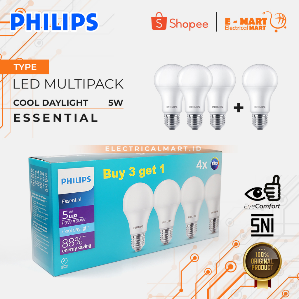 Jual PHILIPS LED Essential PAKET 5w 7w 9w 11w PROMO Multipack 3 Gratis ...