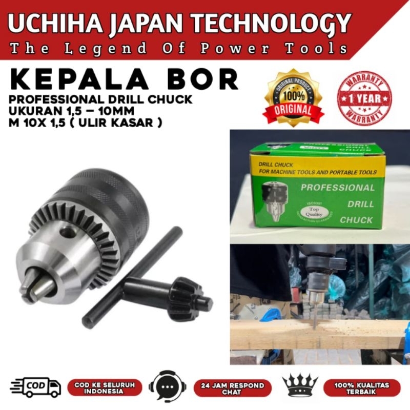 Jual Kepala Bor 10mm Professional Drill Chuck Ukuran "1.5 - 10mm M10 X ...