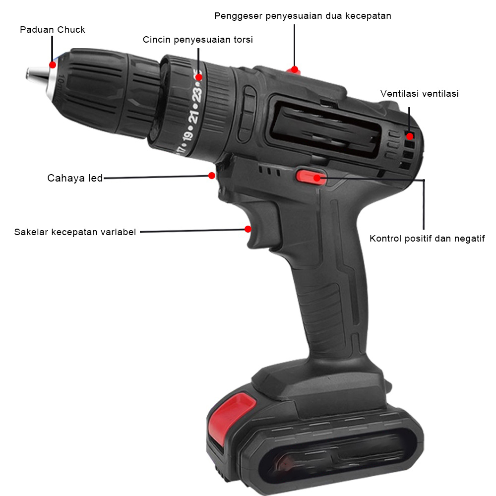 Jual Mesin Bor Tanpa kabel 48V Set Lengkap Mata Bor Cordless Drill Full ...