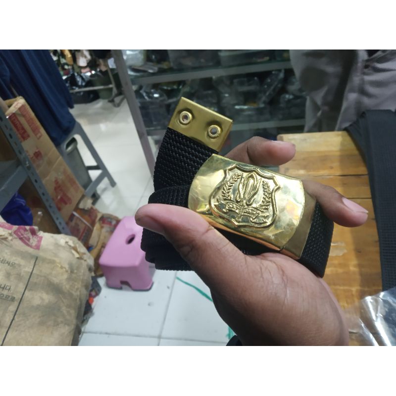 Jual sabuk PDH satpam kuningan murni warna hitam panjang tali 100 cm ...