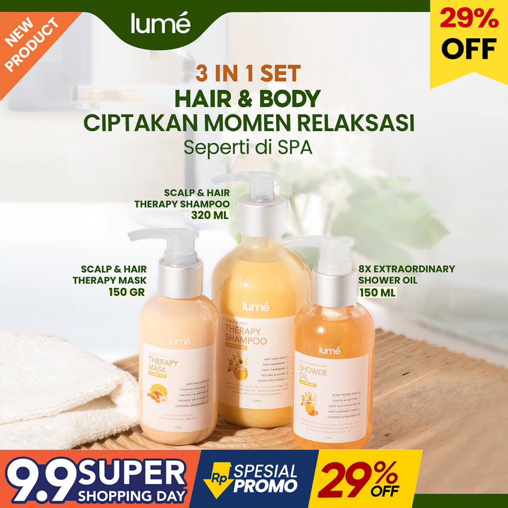 Jual LUME PAKET 3 IN 1 SHAMPOO HAIR MASK SHOWER OIL LUMECOLORS | Shopee ...