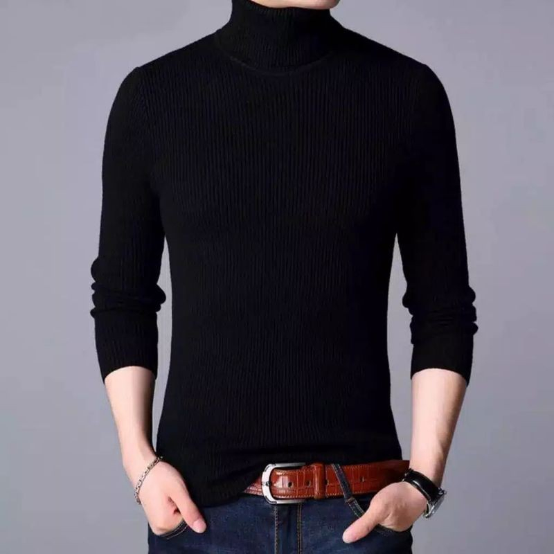 Jual Baju Sweater Rajut Turtle Neck Kerah Tinggi Pria Bahan Rajut Fit ...