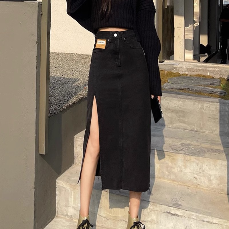 Jual Emily Rok-Rok Midi Denim Fashion Rok A-line Highwaist Biru Retro ...