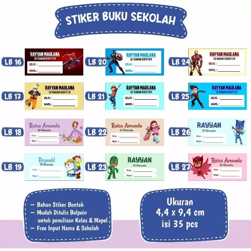 Jual STICKER BUKU ANAK/LABEL STICKER ANAK SAMPUL | Shopee Indonesia