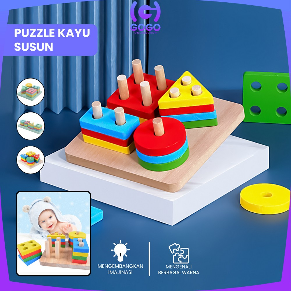 Jual GOGO-M332 Puzzle Geometri Mainan Edukasi Anak Papan Susun Sortir ...