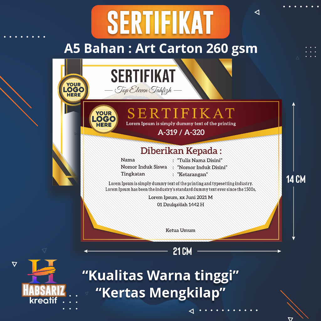 Jual CETAK SERTIFIKAT/PIAGAM BERKUALITAS UKURAN A4 & A5 (CUSTOM DESAIN ...