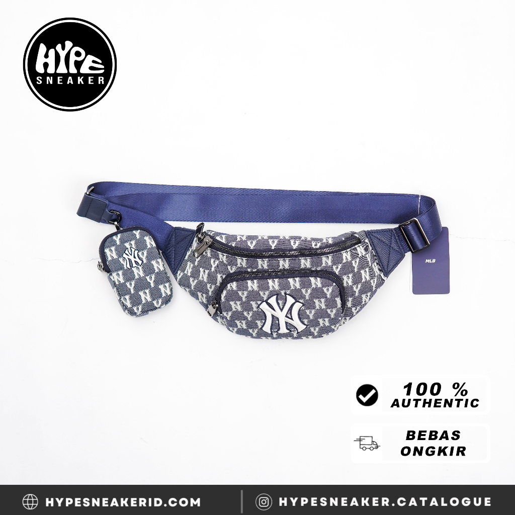 Jual Tas MLB NY MONOGRAM WHITE BLUE 1 WAIST BAG 100% ORIGINAL | Shopee ...