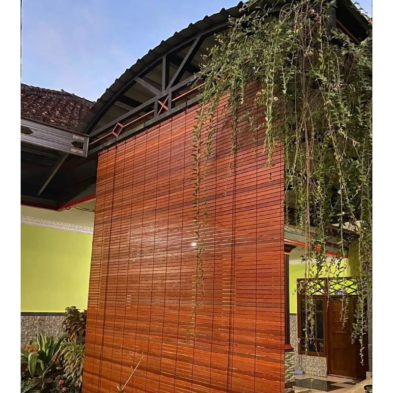 Jual (murah) tirai bambu sawit tirai outdoor uk L 2m x T 3M plus tali penggulung kerekan ...